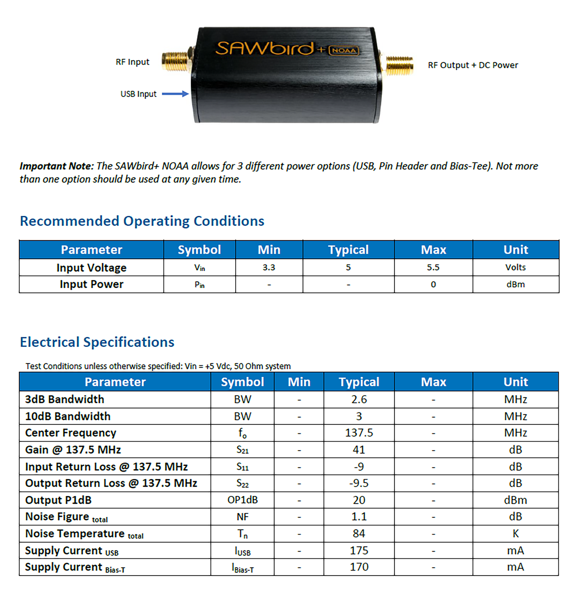 Electrical Specs Nooelec SAWBird NOAA – astronomy.me.uk The Website of ...