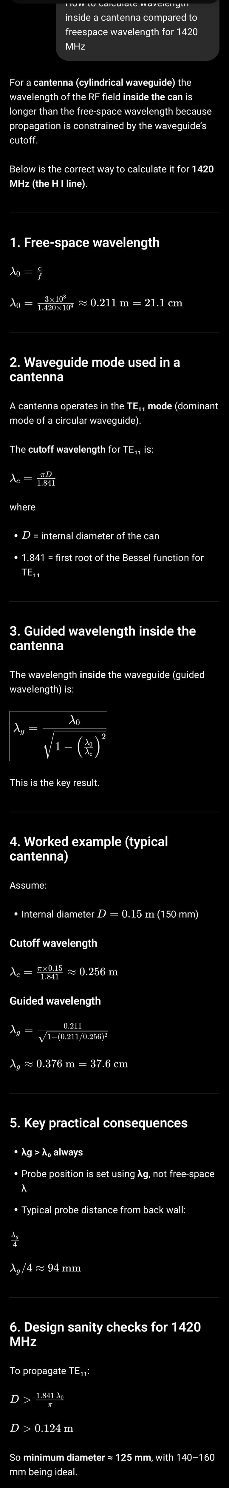 Calculating wavelength inside a cantenna at 1420 MHz (Hydrogen Line ...