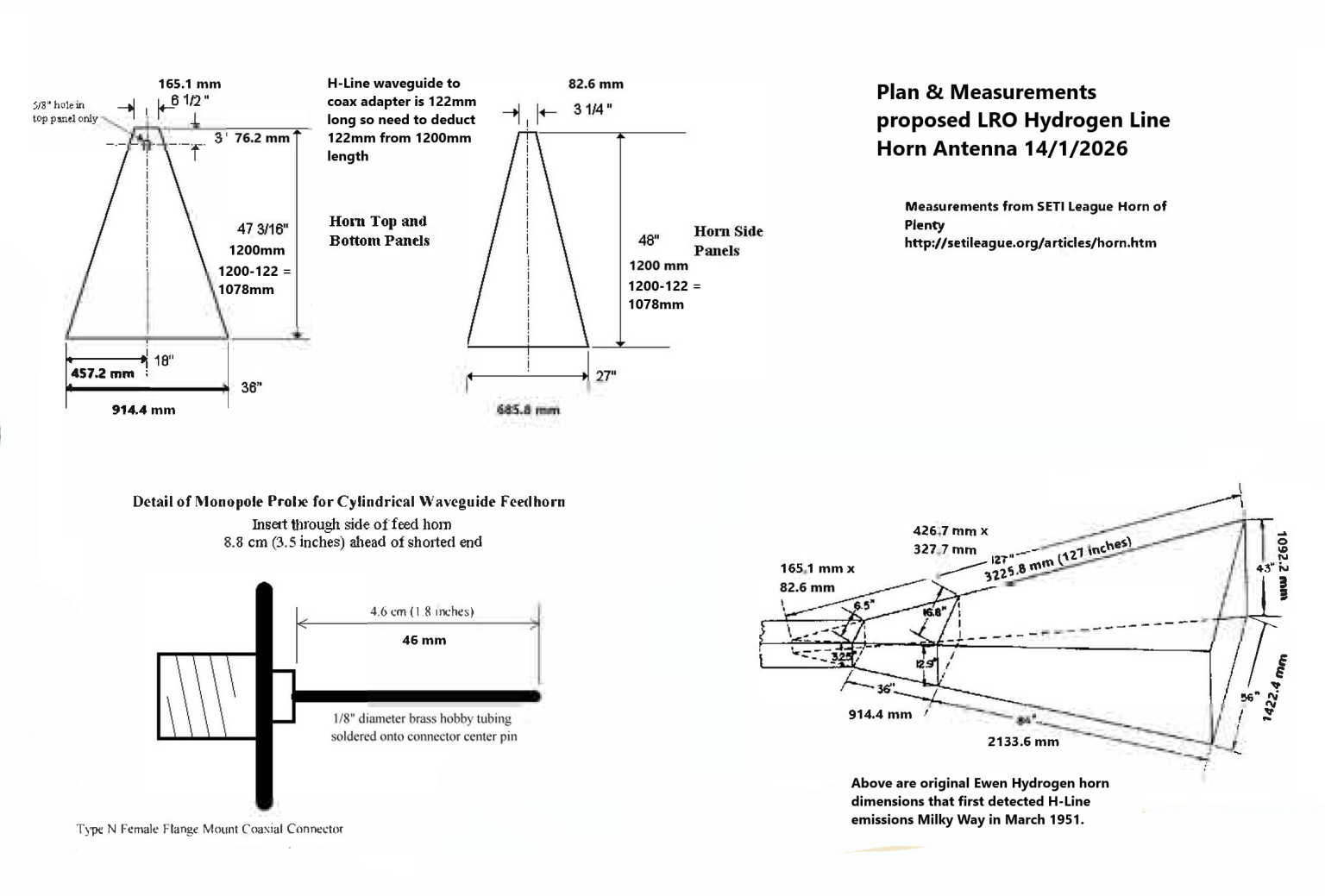 Plan and measurements of proposed LRO Hydrogen Line Horn Antenna 14/1 ...