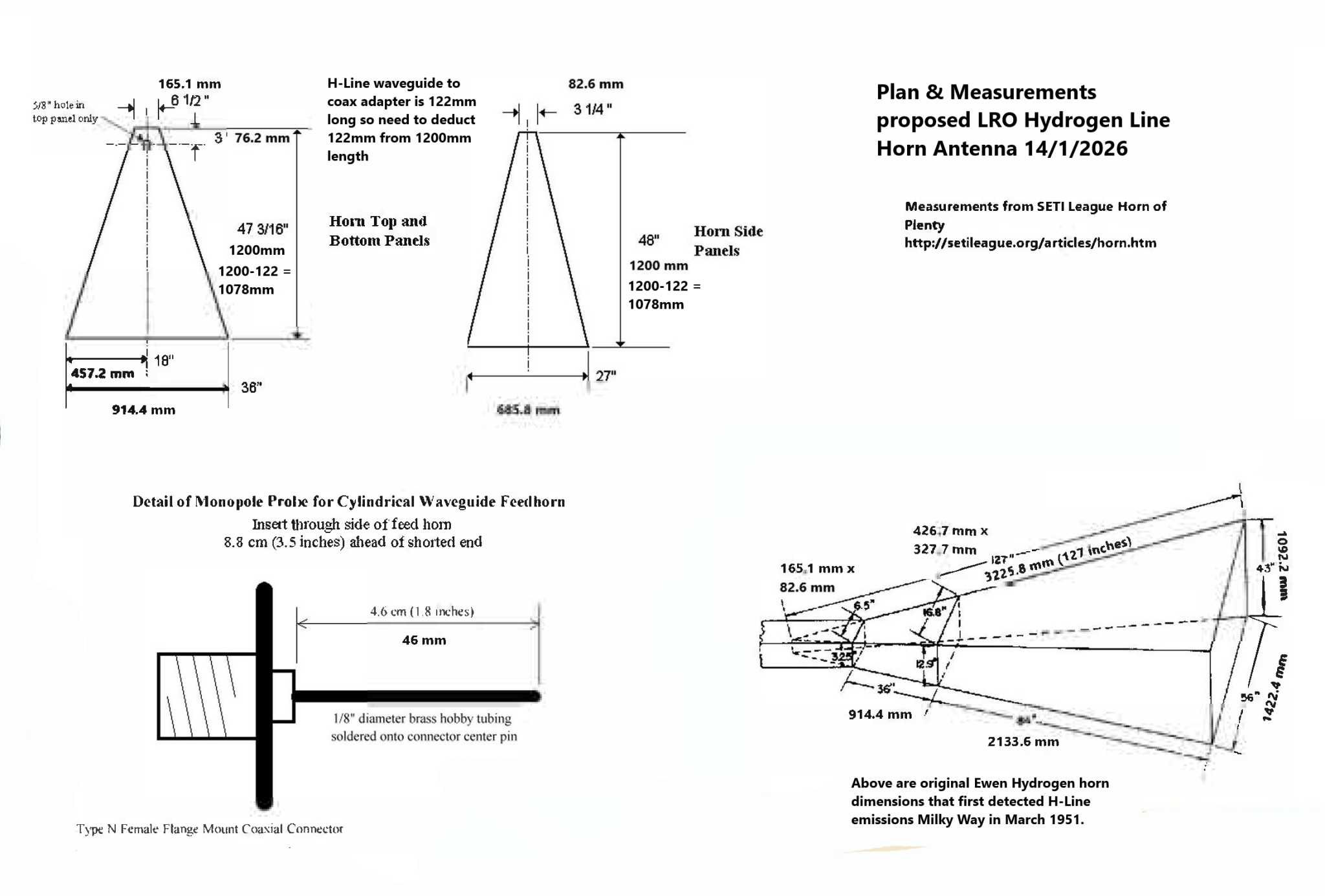 Plan and measurements of proposed LRO Hydrogen Line Horn Antenna 14/1 ...
